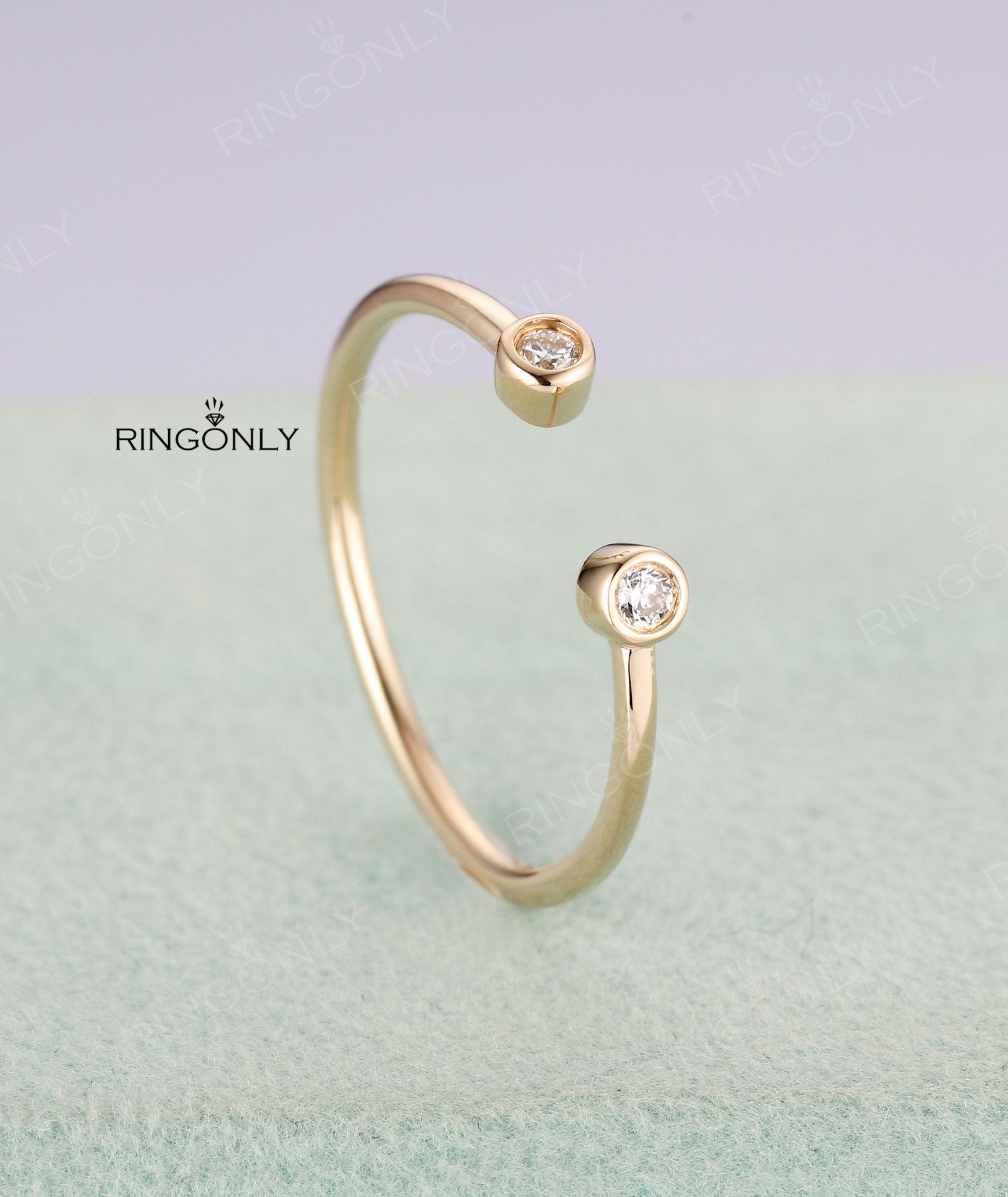 Open Diamond Wedding Band Bezel Set Simple Diamond Ring 14K | Etsy