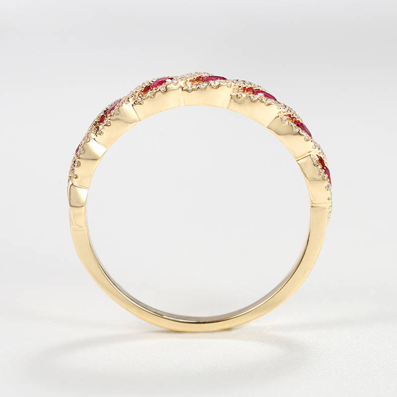 Ruby Wedding Band Women Delicate Diamond Wedding Ring Half | Etsy