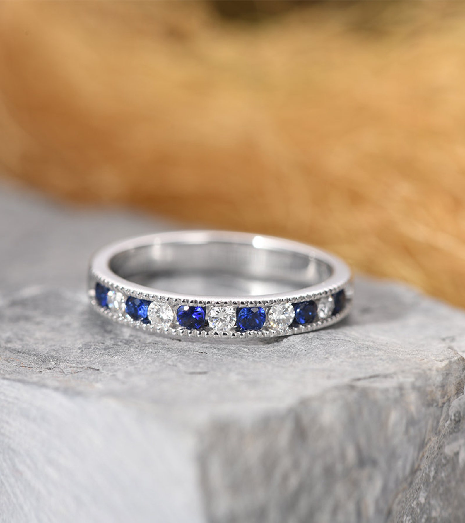 Unique Wedding Band Women Antique Stacking Birthstone White - Etsy