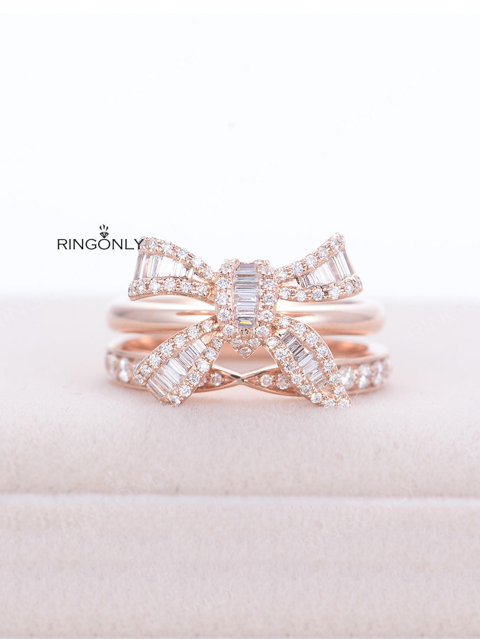 Delicate Bow Ring White Gold Alternative Diamond Dainty - Etsy