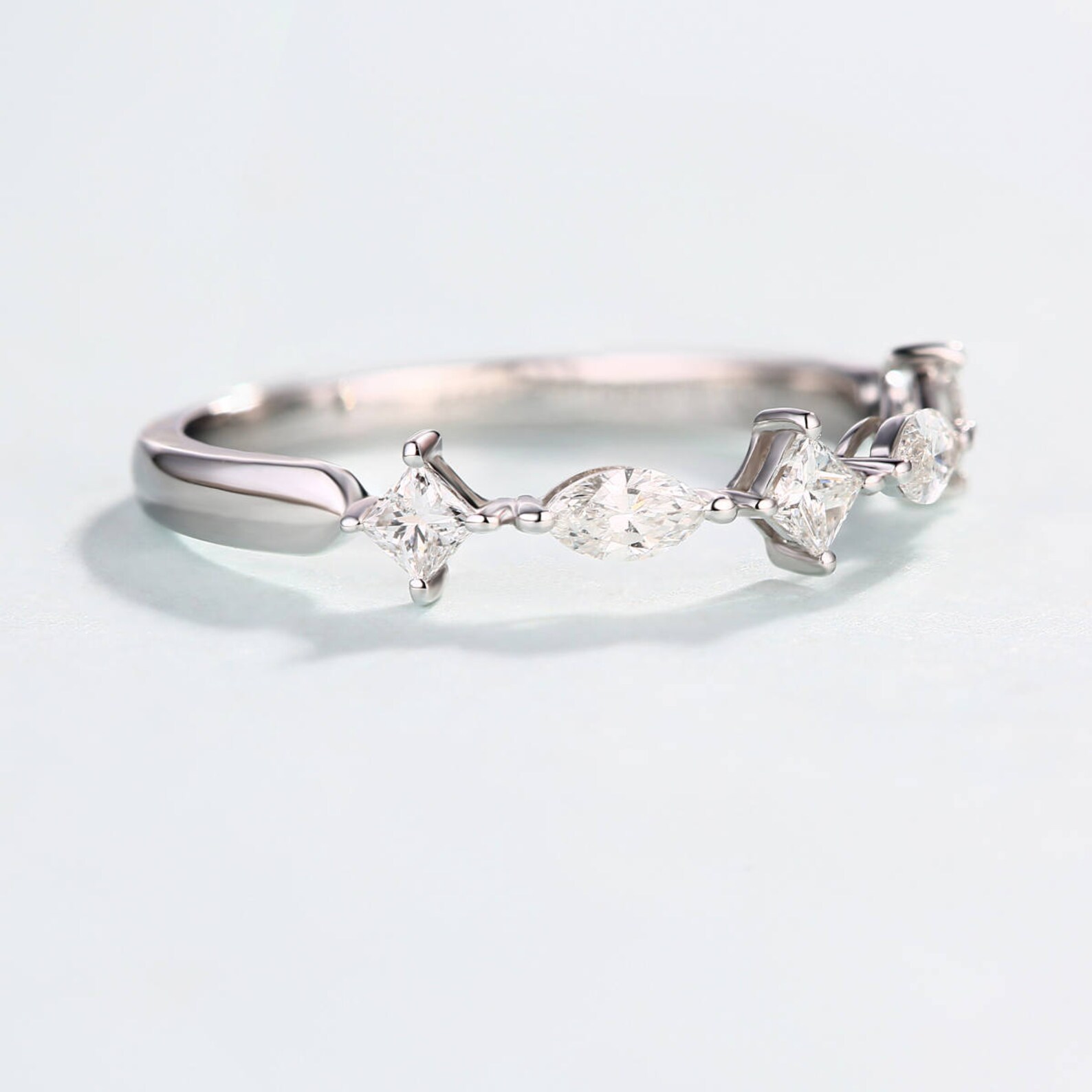 Unique Engagement Ring Princess Cut Wedding Band Marquise - Etsy