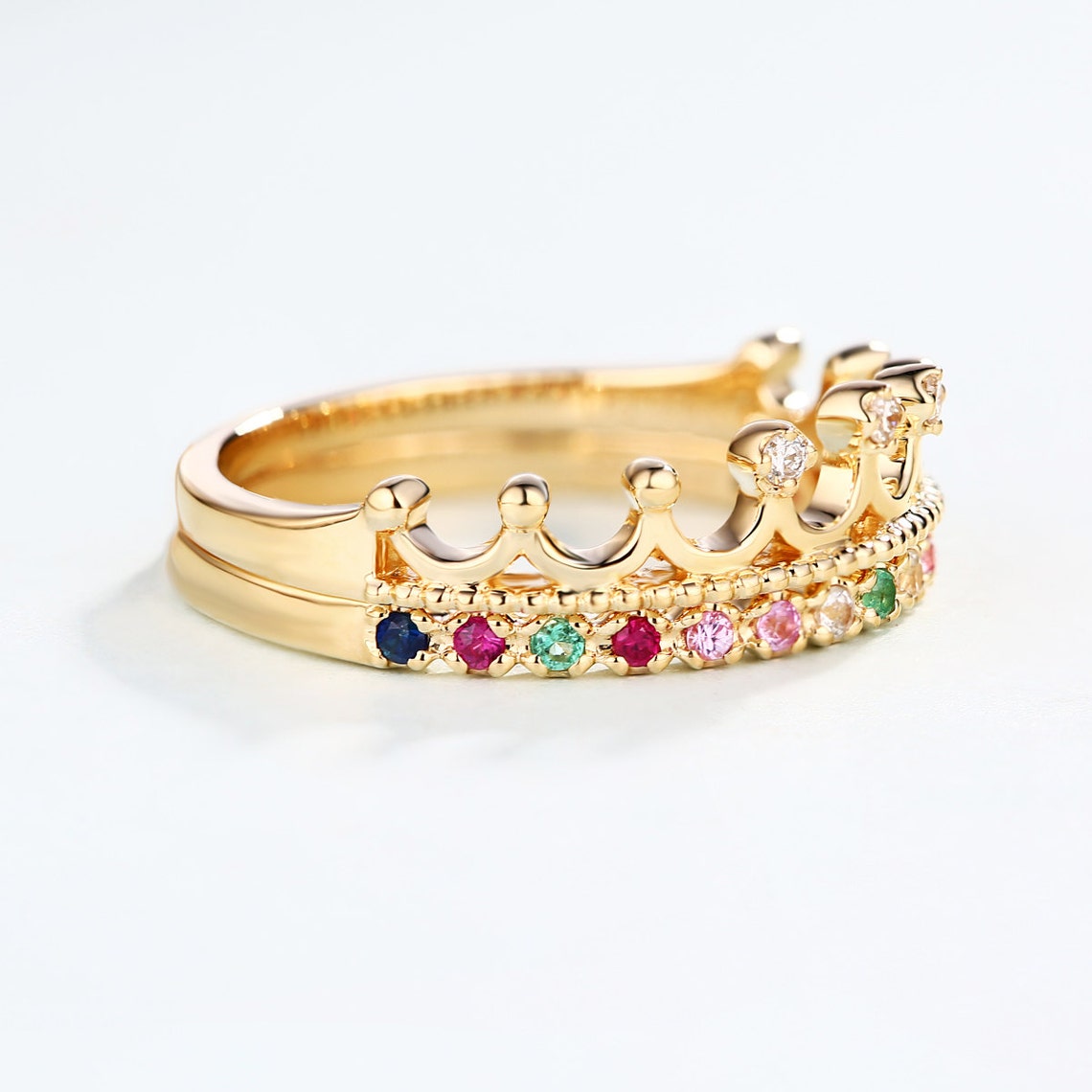 Unique Crown Wedding Ring Set Bridal Diamond Princess Half - Etsy