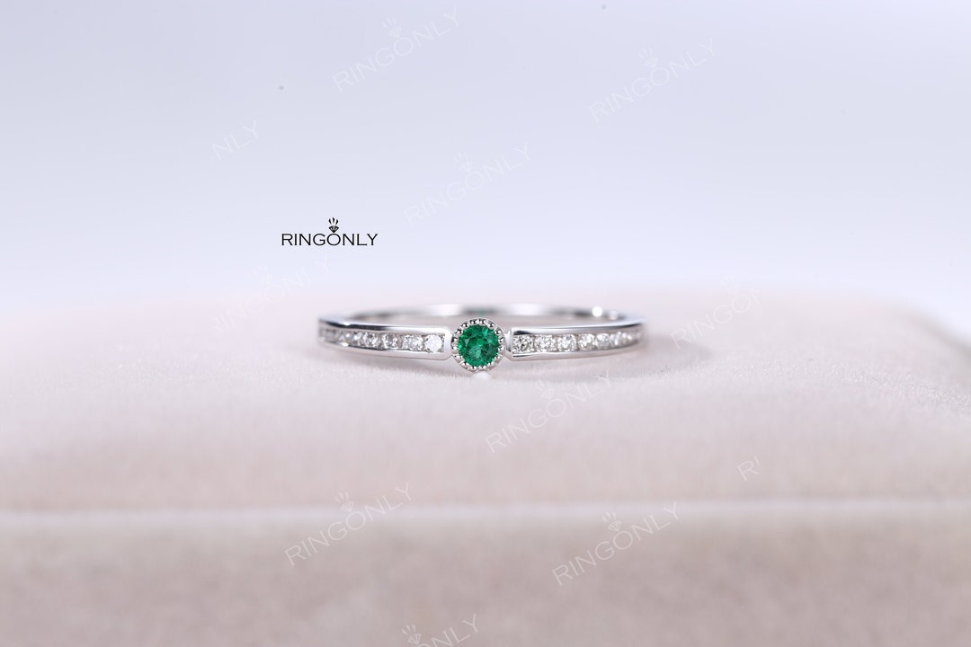 Simple Lab Emerald Engagement Ring Half Eternity Band Thin Dainty ...