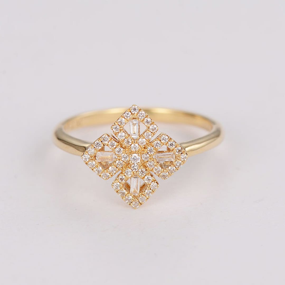 Alternative Cluster Diamond Engagement Ring Square Engraved Wedding ...