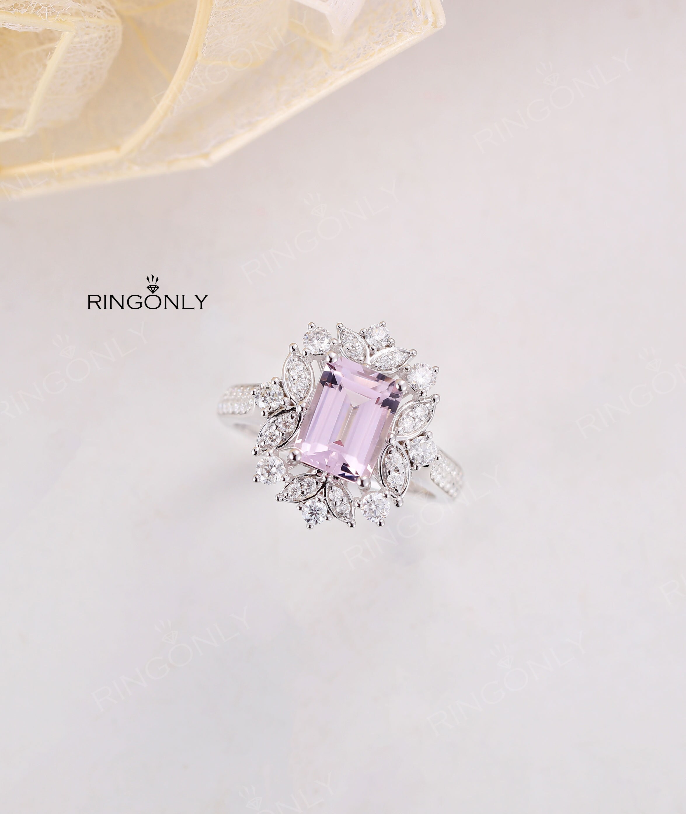 Emerald Cut Pink Morganite Engagement Ring Women Wedding | Etsy