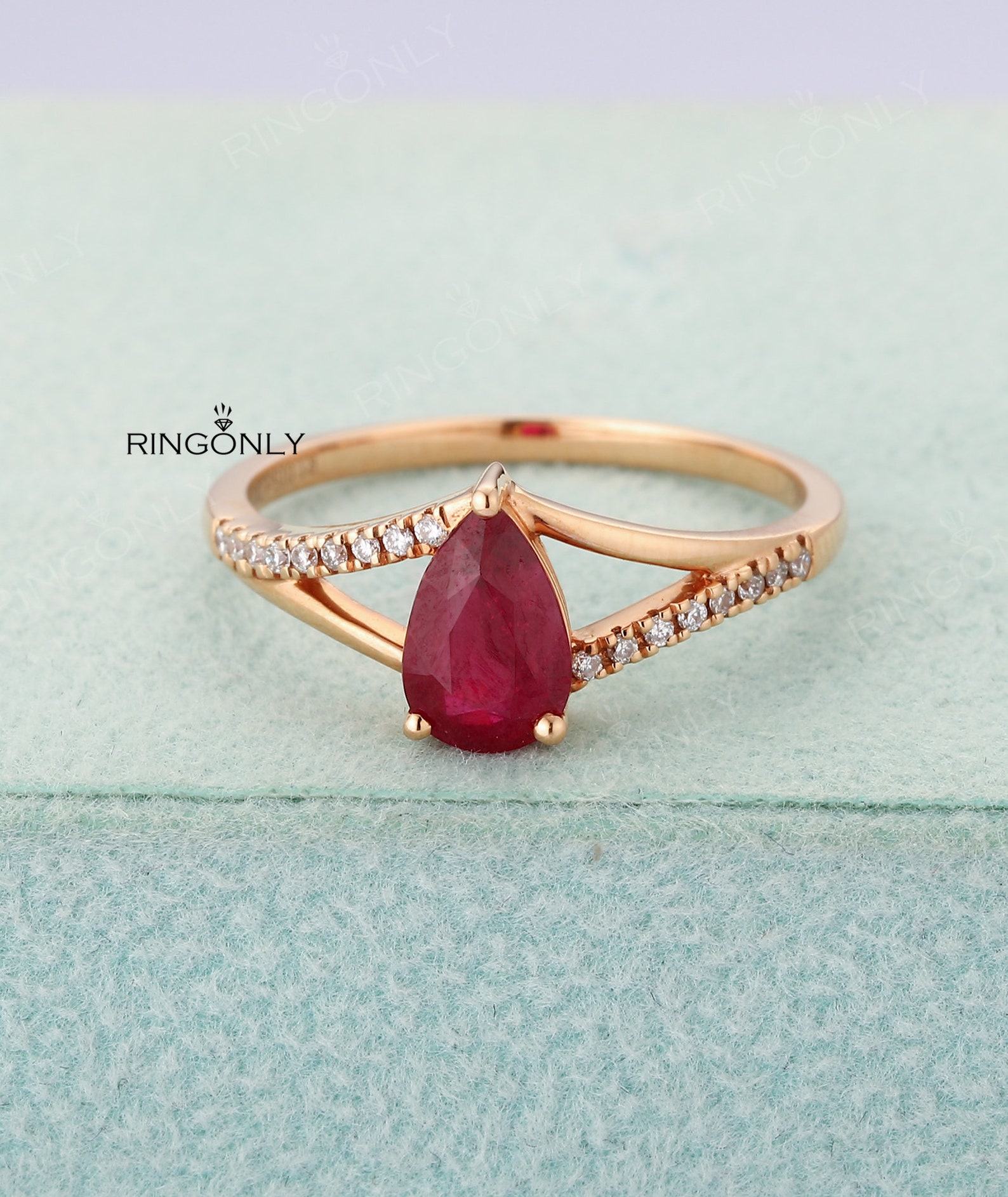 Ruby engagement ring in rose goldPear shaped wedding | Etsy