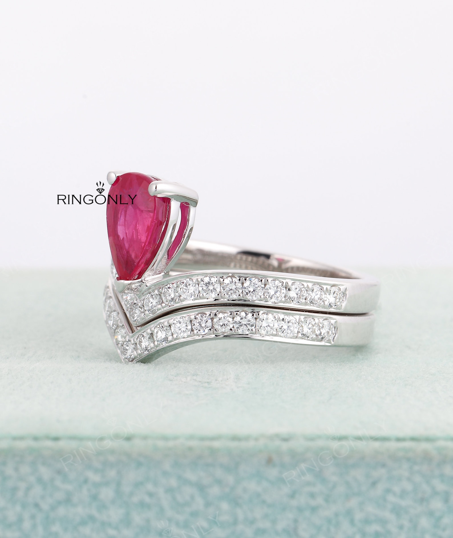 Pear Shaped Ruby Engagement Ring Set in White Goldmoissanite - Etsy