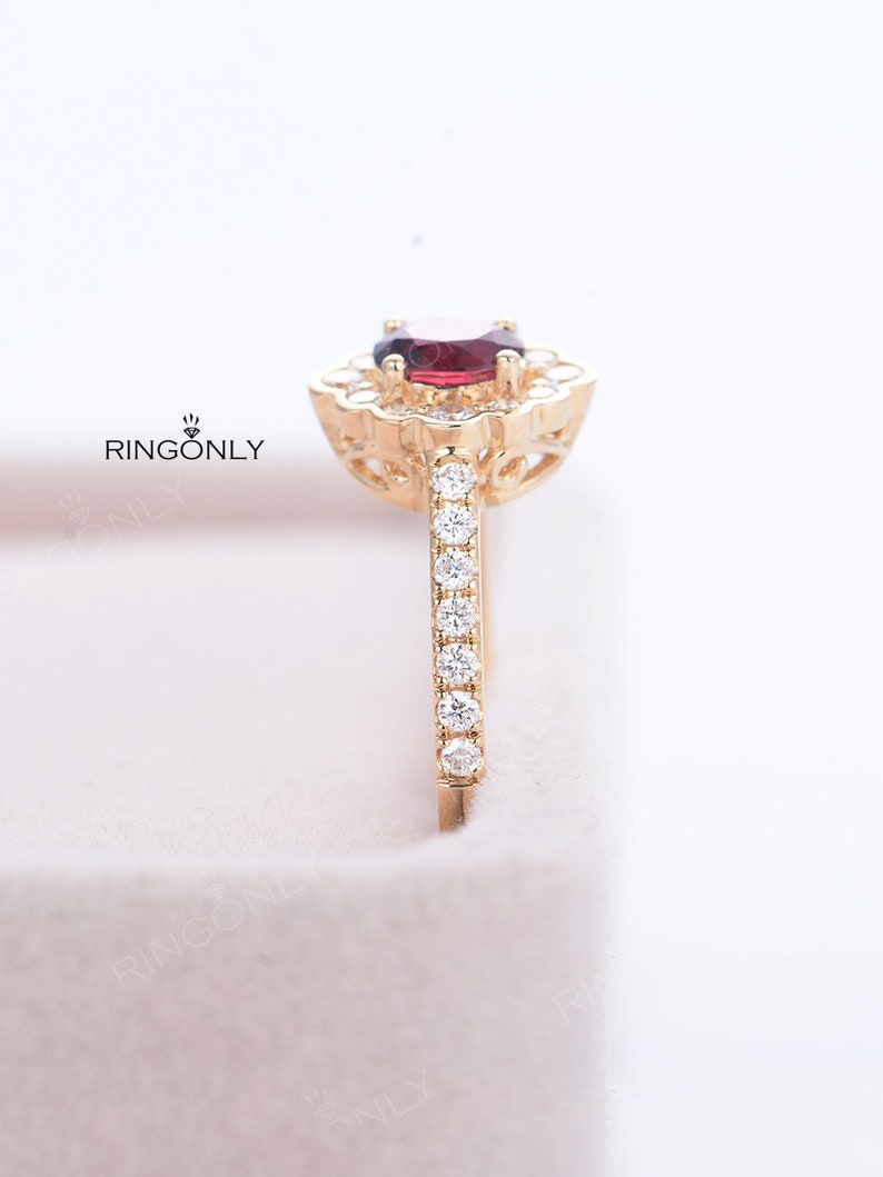 Ruby Engagement Ring Art Deco Vintage Flower Women Wedding 14K - Etsy