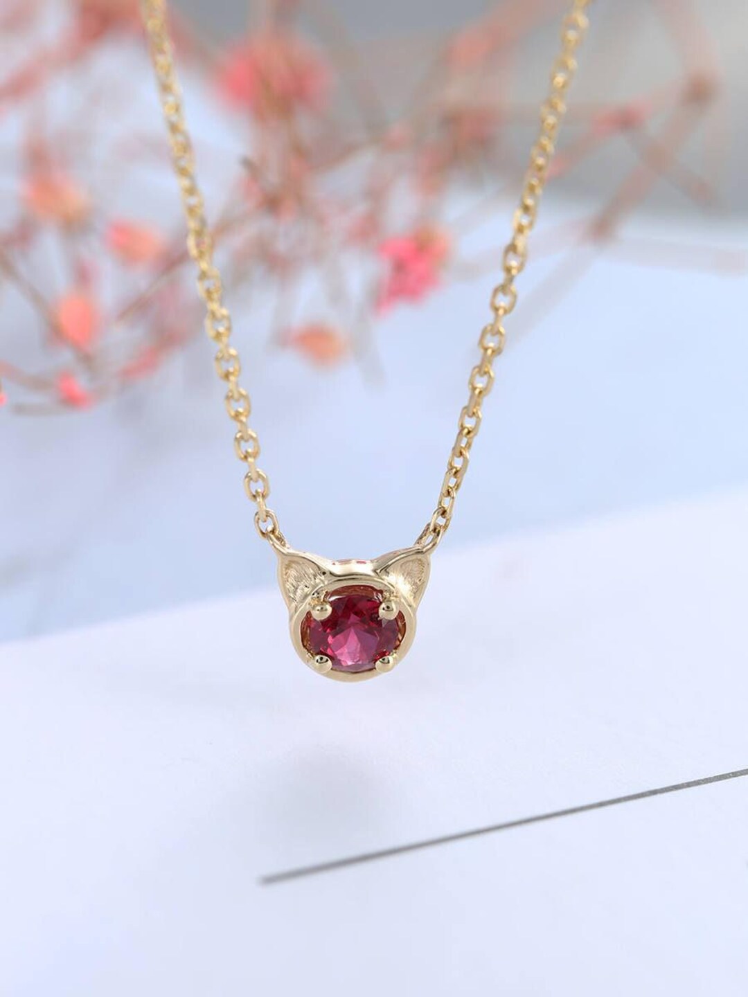 Ruby Necklace Gold Wedding Art Deco Cat Necklaces for Women Pendant ...