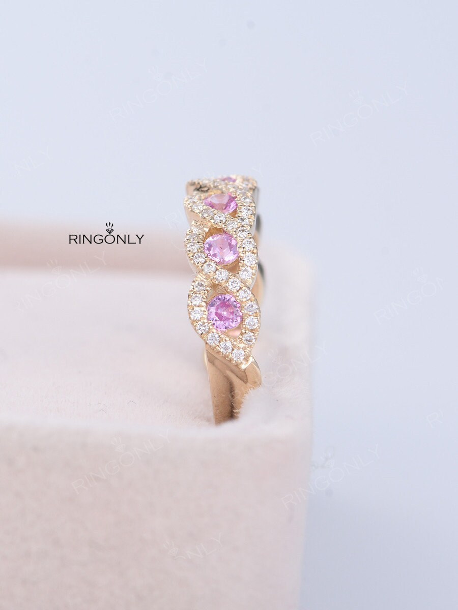 Diamond Wedding Band Vintage Pink Sapphire Wedding Band Gift - Etsy