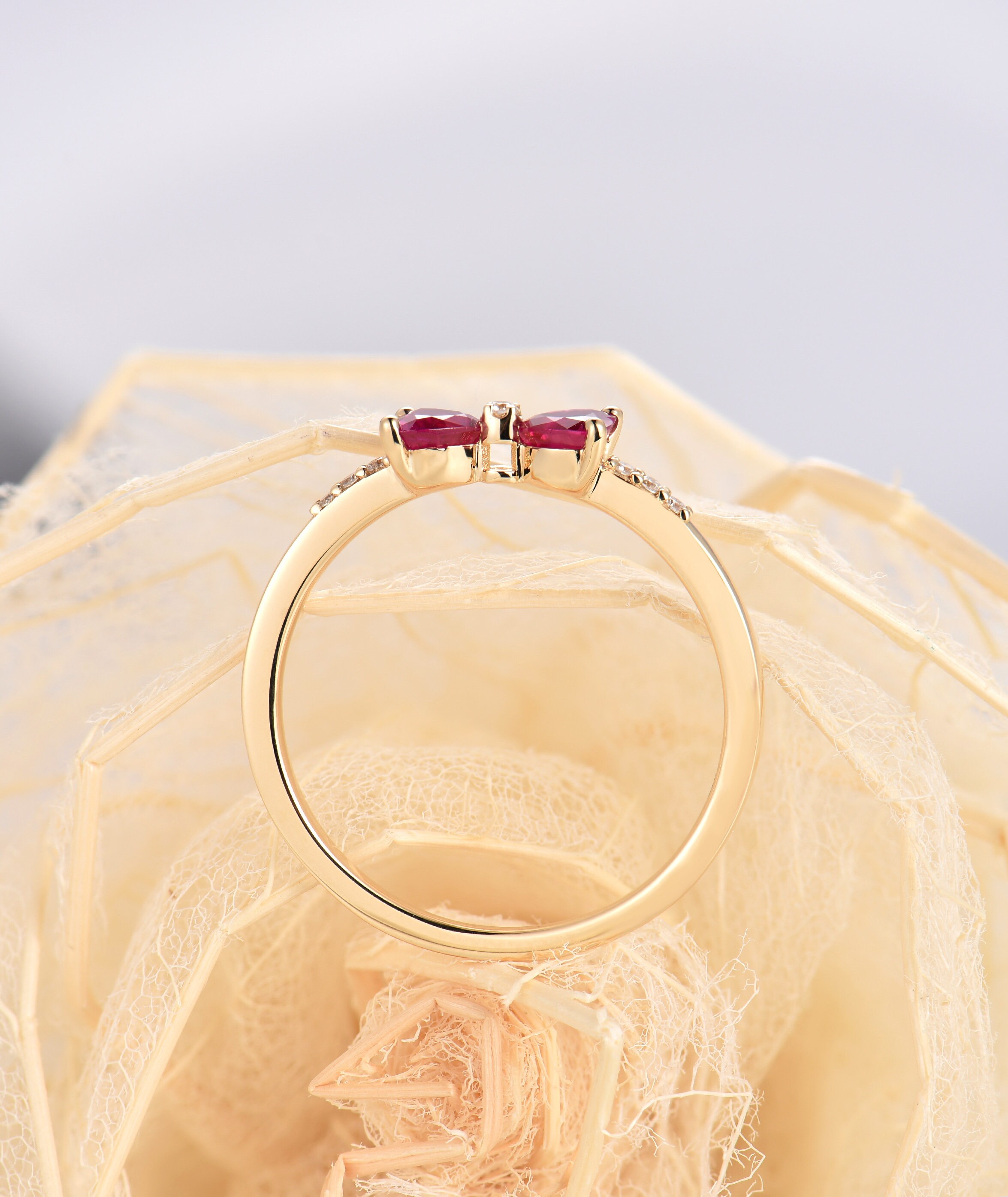 Promise Ruby Heart Ring Bow Red Gemstone Women July Birthstone | Etsy