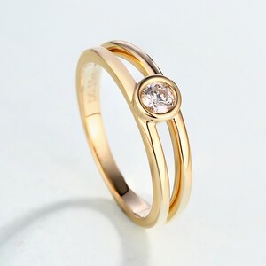 Solid 14K Gold Dainty Minimalist Engagement Ring Simple Delicate Round ...