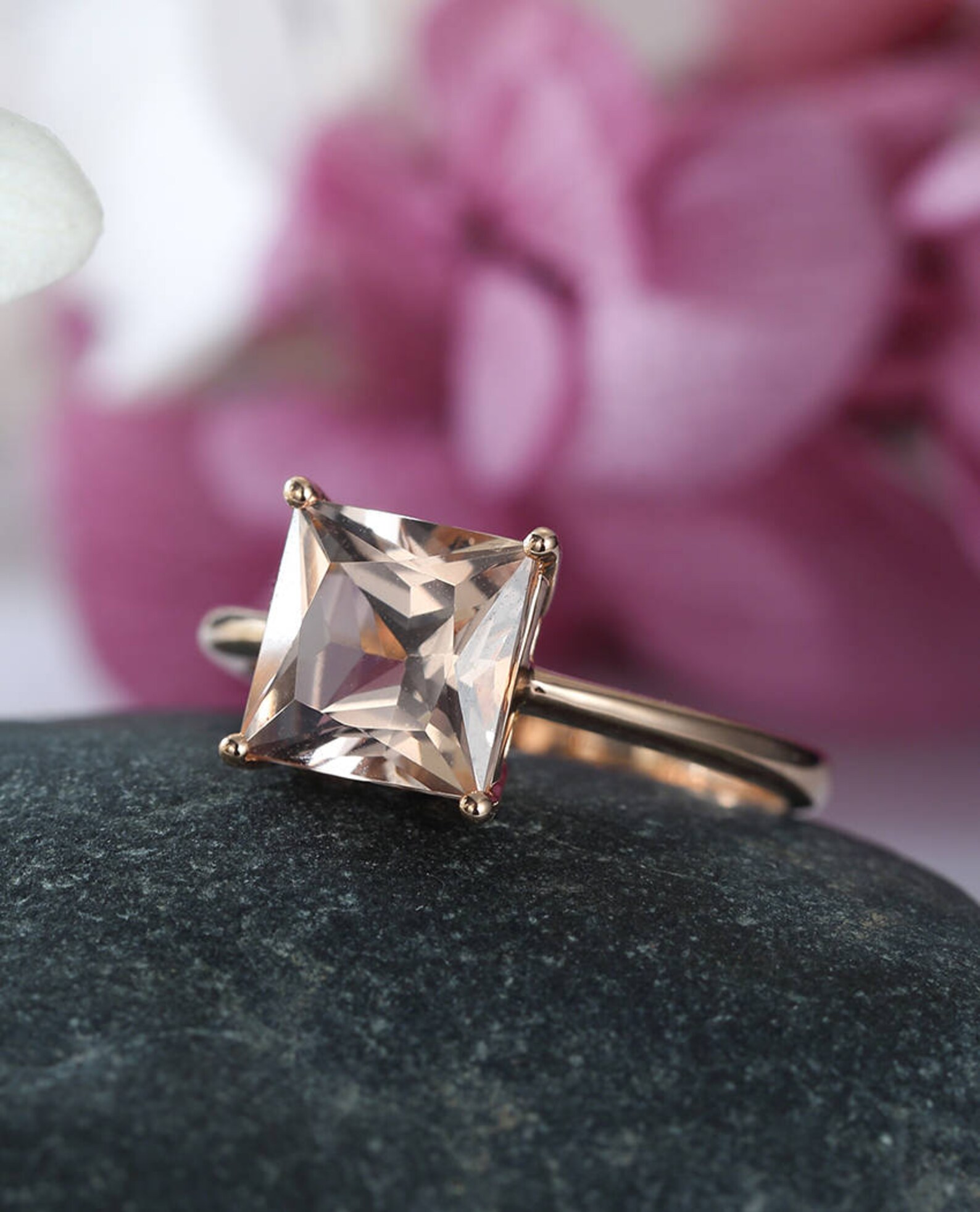Morganite Engagement Ring Princess Cut Minimalist Simple | Etsy