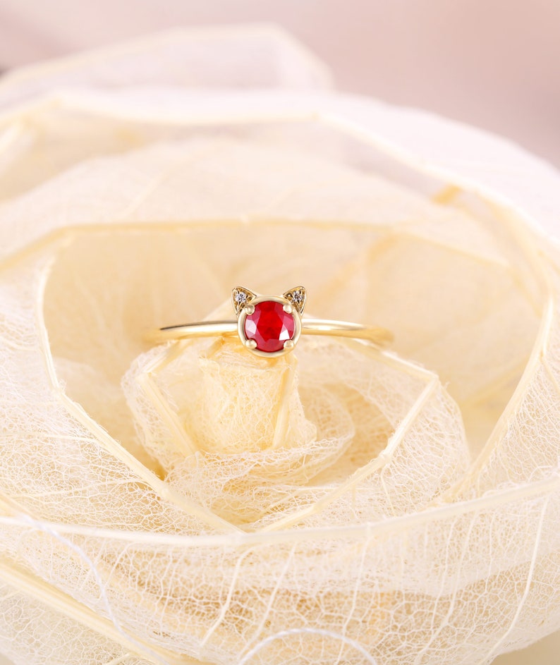 Animal Cat Ring Ruby Ring Unique Engagement Ring Women Wedding - Etsy