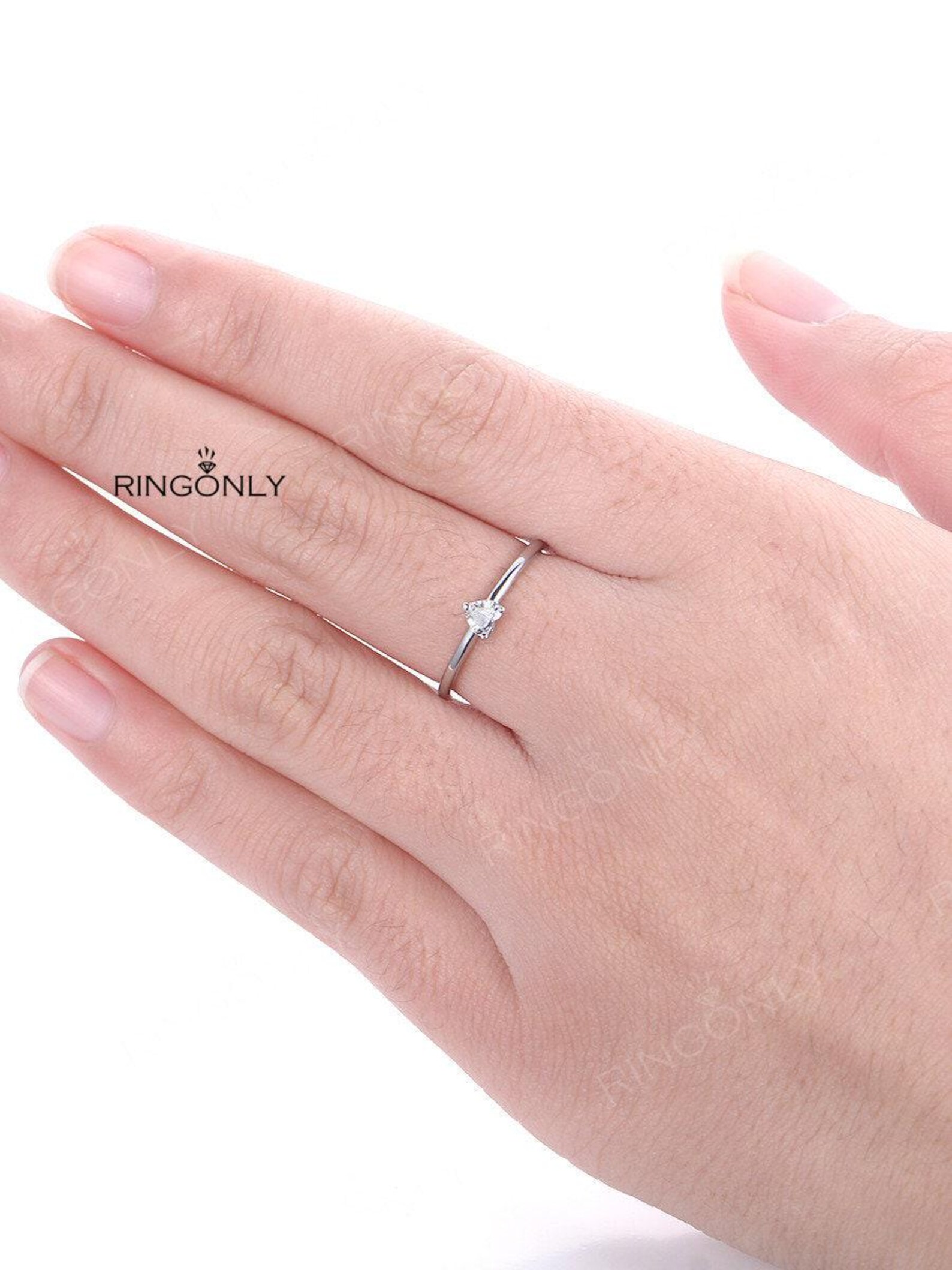 Simple Diamond Engagement Ring Heart Shaped Cut 14K Gold Tiny Dainty ...