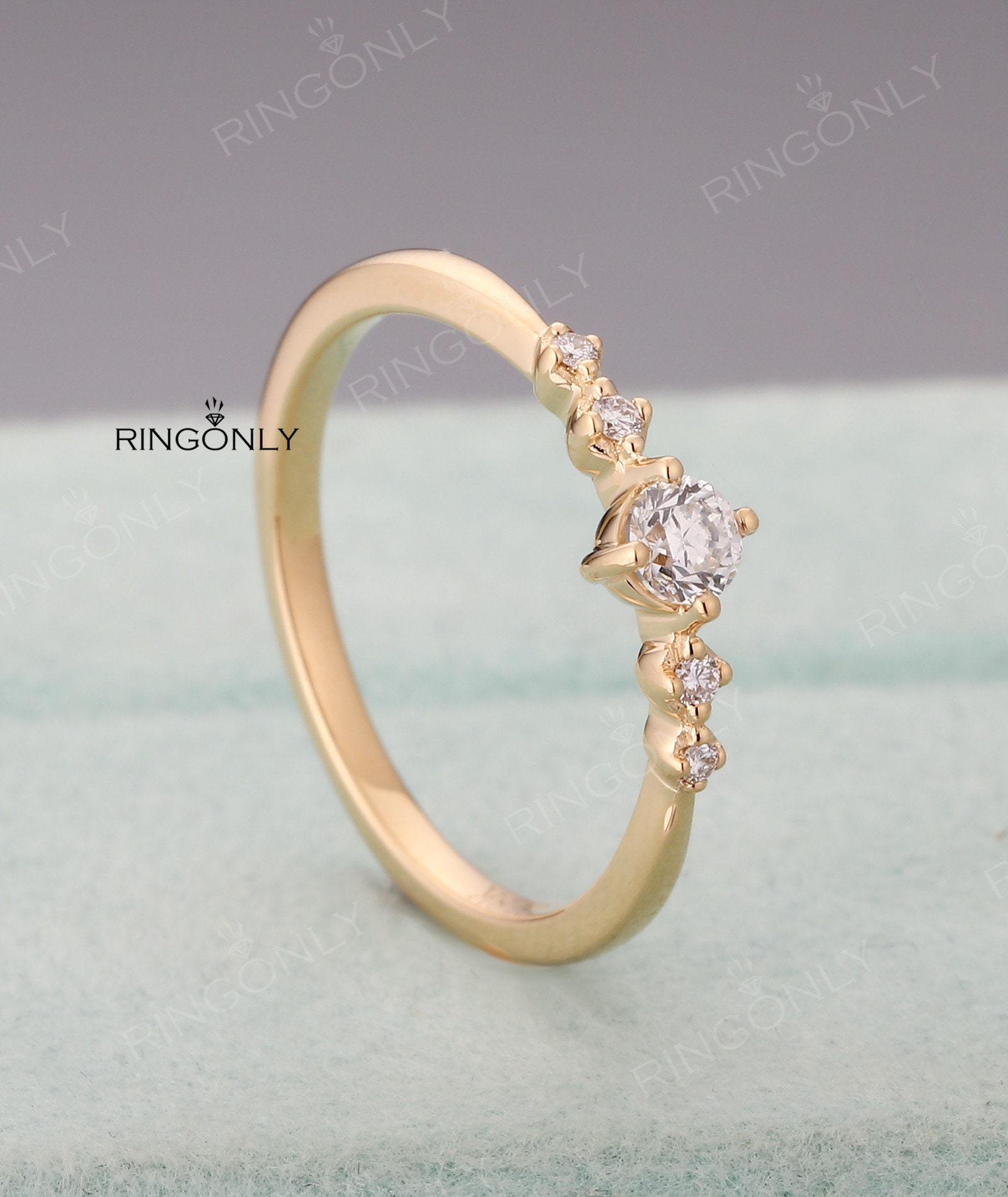 Moissanite Engagement Ring in Yellow Gold Diamond Wedding - Etsy