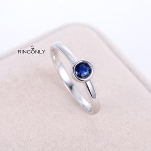 Minimalist Blue Sapphire Engagement Ring 14K 18K White Gold Simple Ring ...