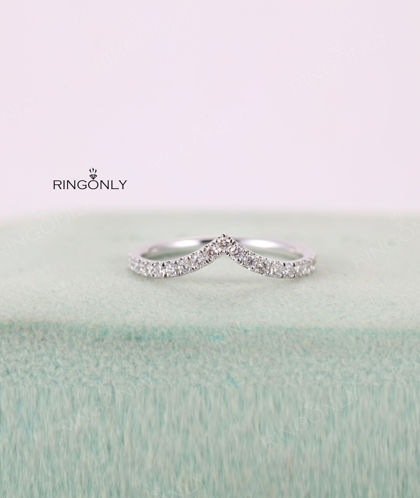 Diamond Wedding Band Curved Wedding Band Women Chevron Simple - Etsy