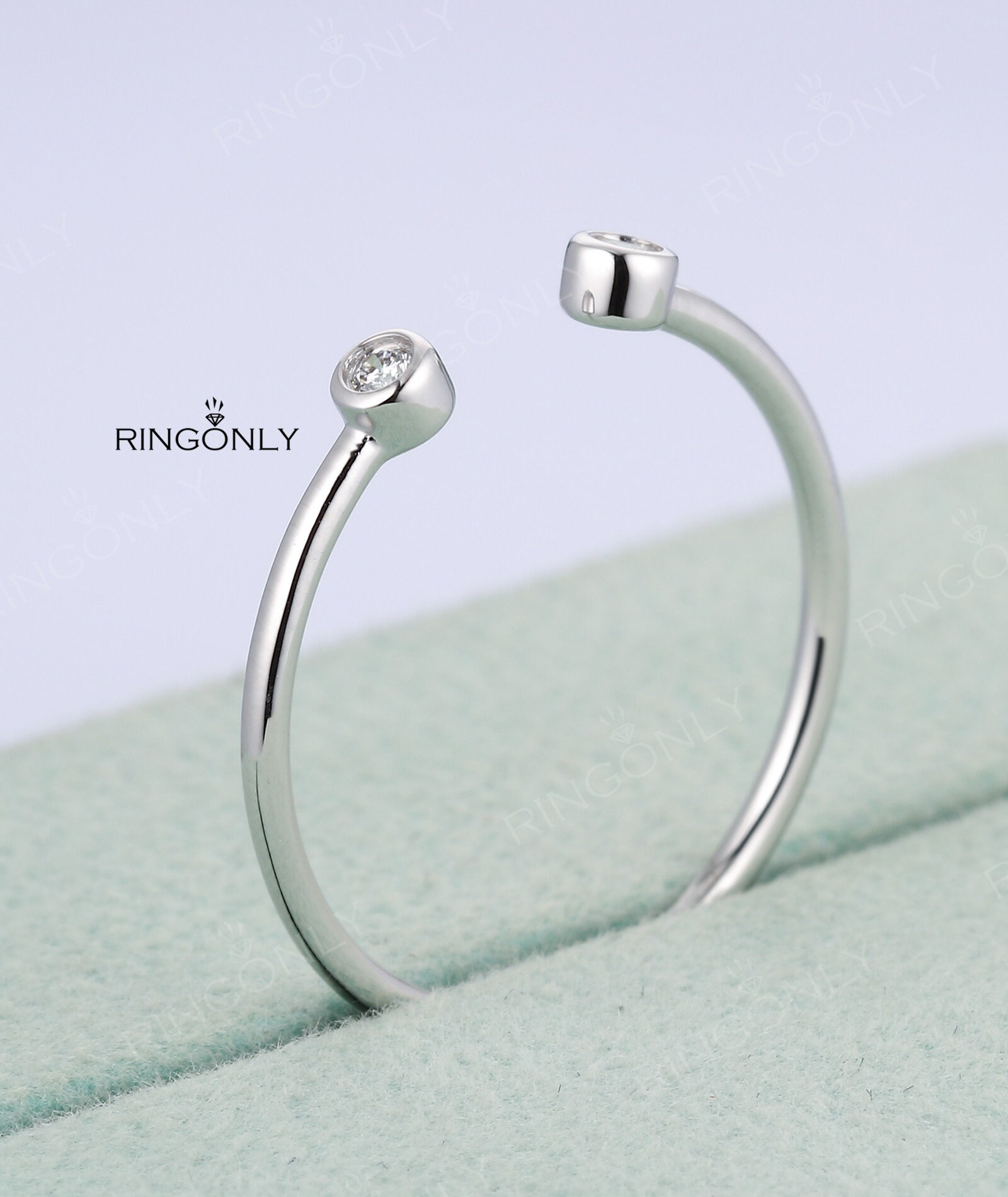 Open Diamond Wedding Band Bezel Set Simple Diamond Ring 14K | Etsy