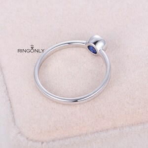 Minimalist Blue Sapphire Engagement Ring 14K 18K White Gold Simple Ring ...
