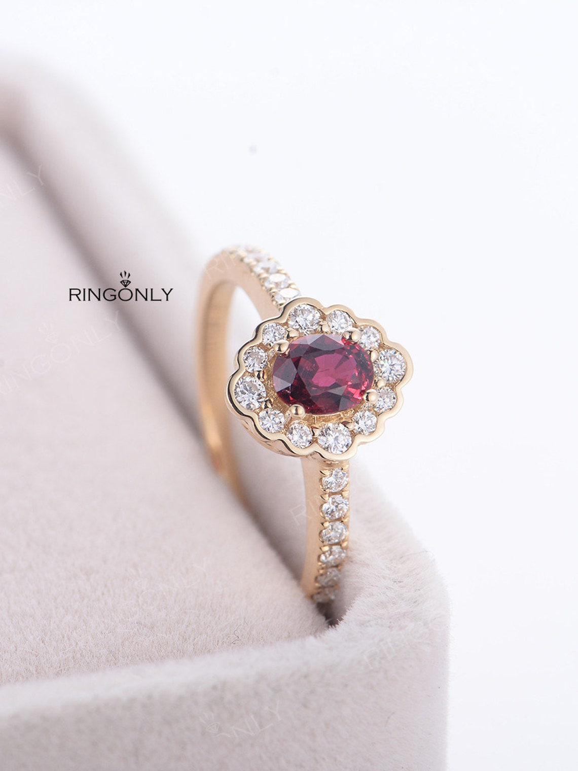 Ruby Engagement Ring Art Deco Vintage Flower Women Wedding 14K - Etsy