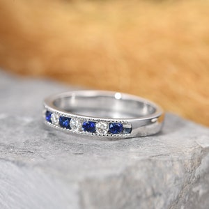Unique Wedding Band Women Antique Stacking Birthstone White - Etsy
