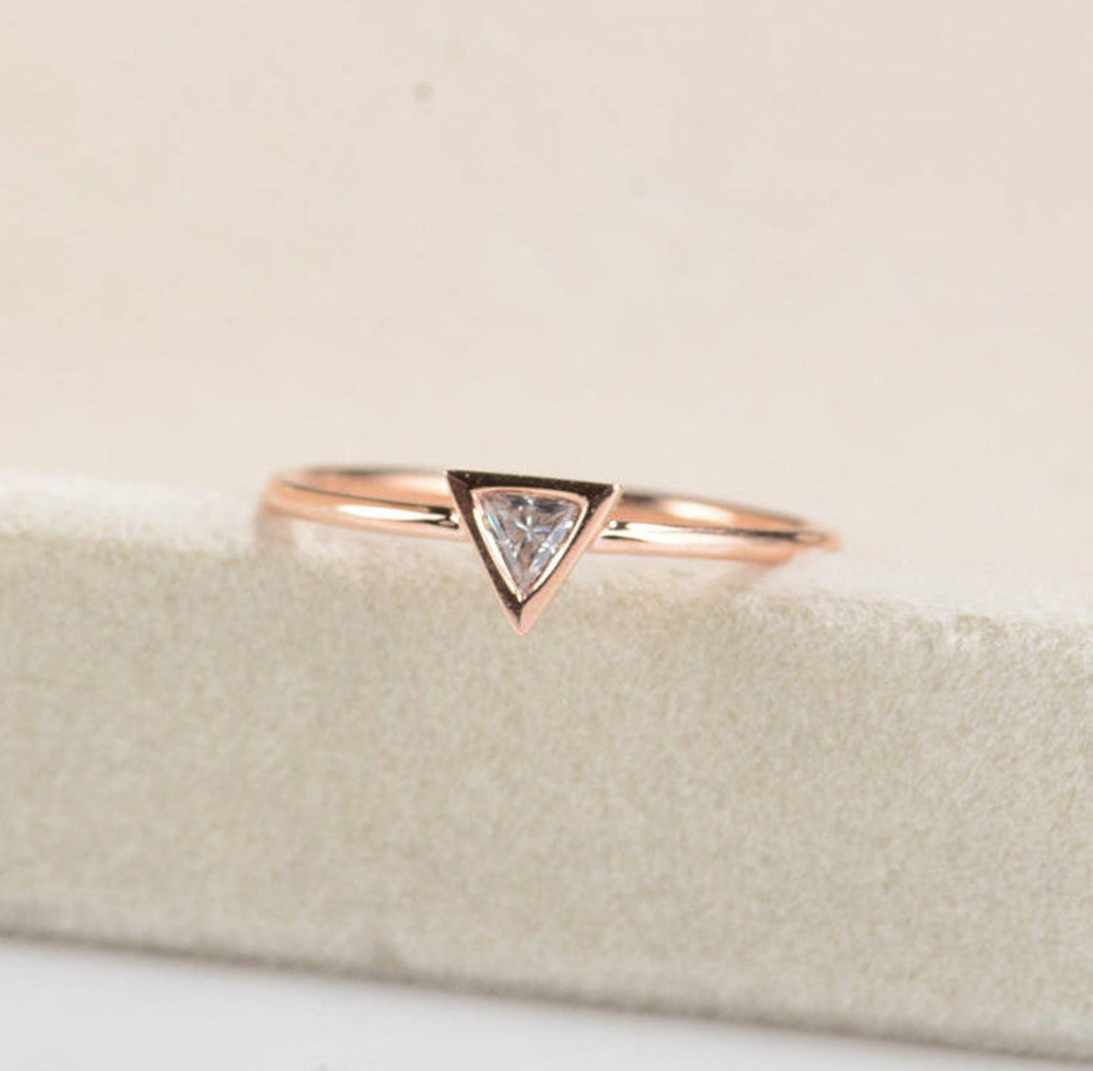 Solitaire Rose Gold Engagement Ring Promise Trillion Cut - Etsy