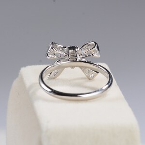 Delicate Bow Ring White Gold Alternative Diamond Dainty Baguette ...