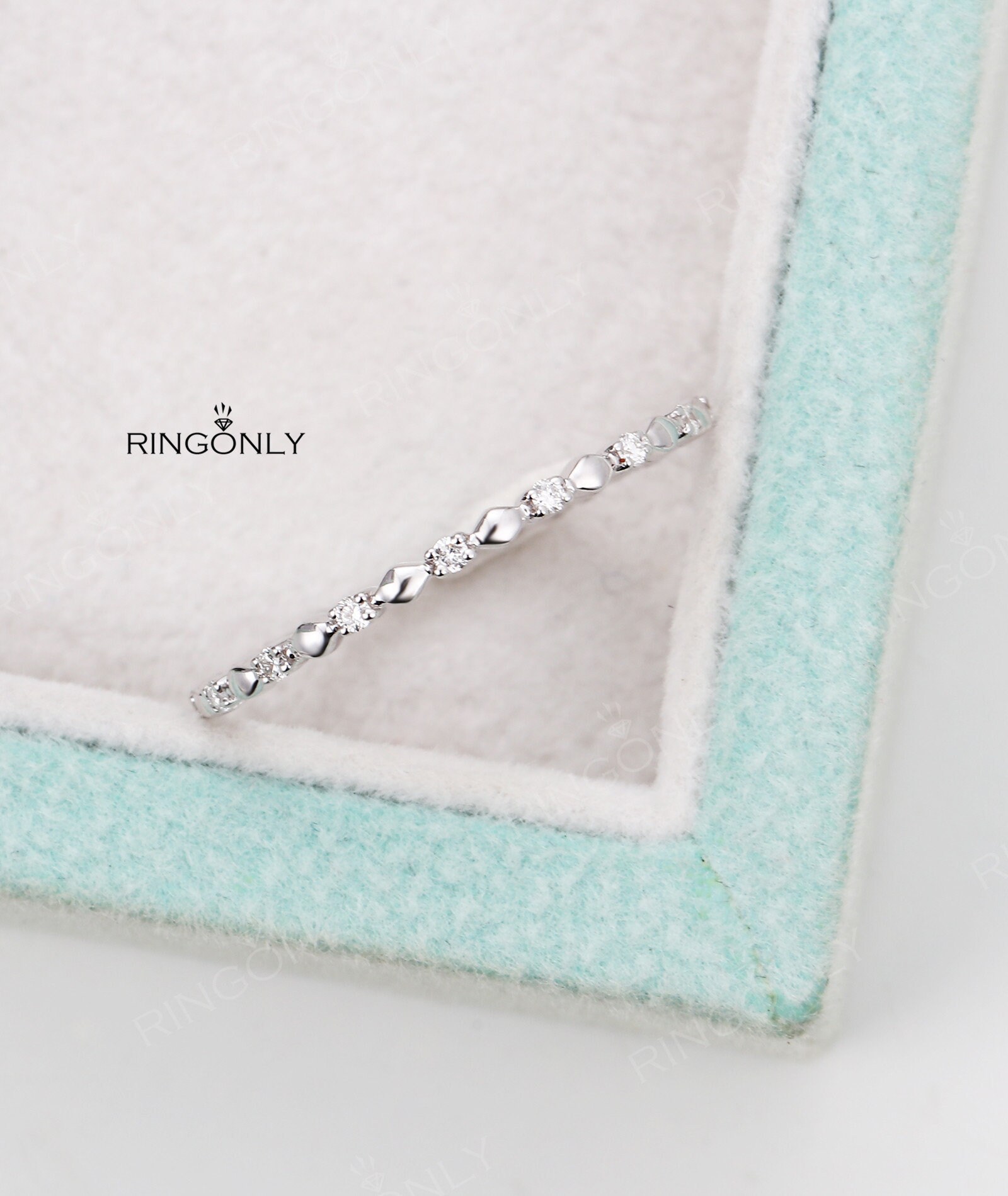 Delicate Diamond Wedding Band White Gold Ring Simple Wedding - Etsy