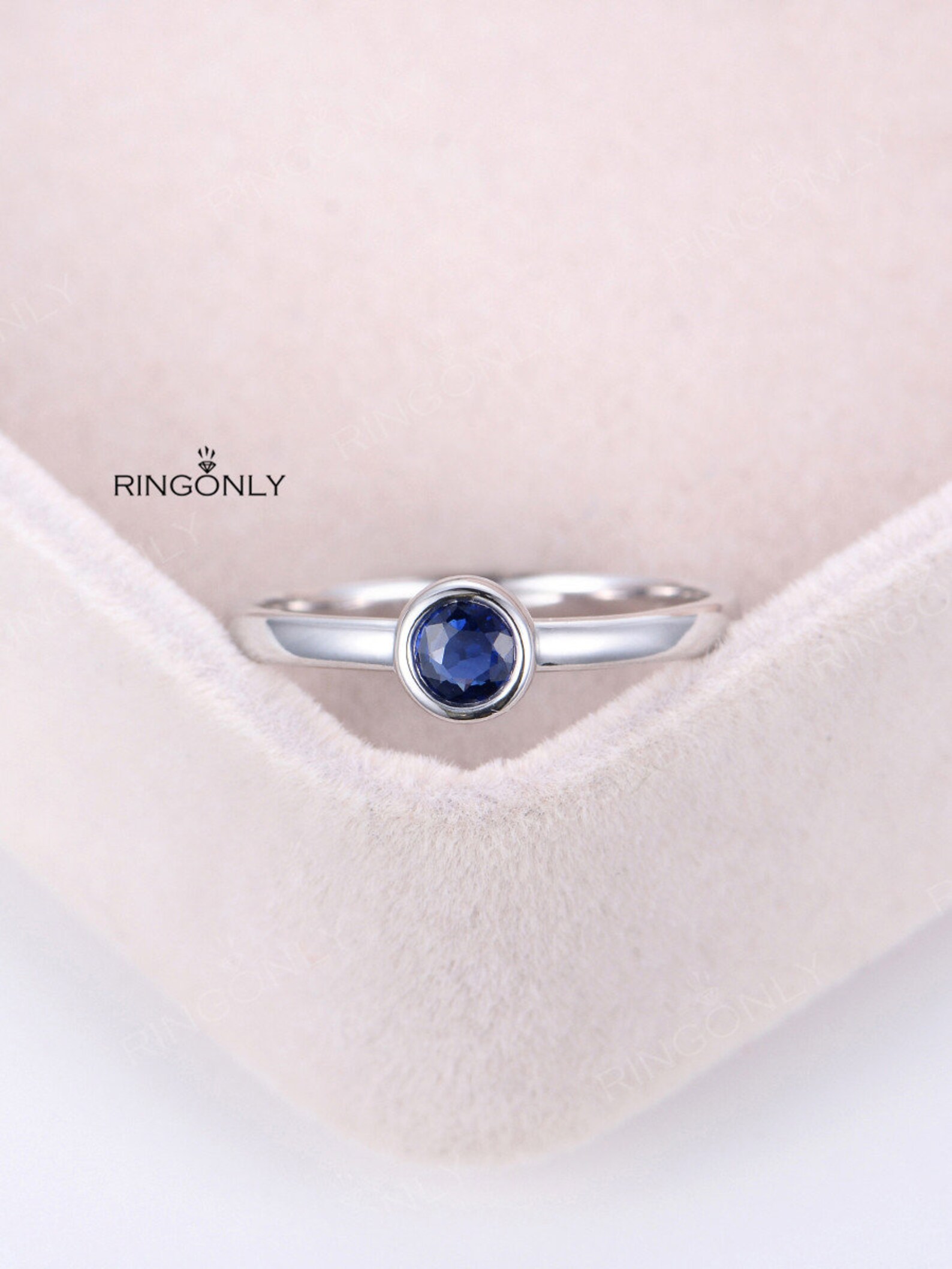 Minimalist Blue Sapphire Engagement Ring 14K 18K White Gold - Etsy