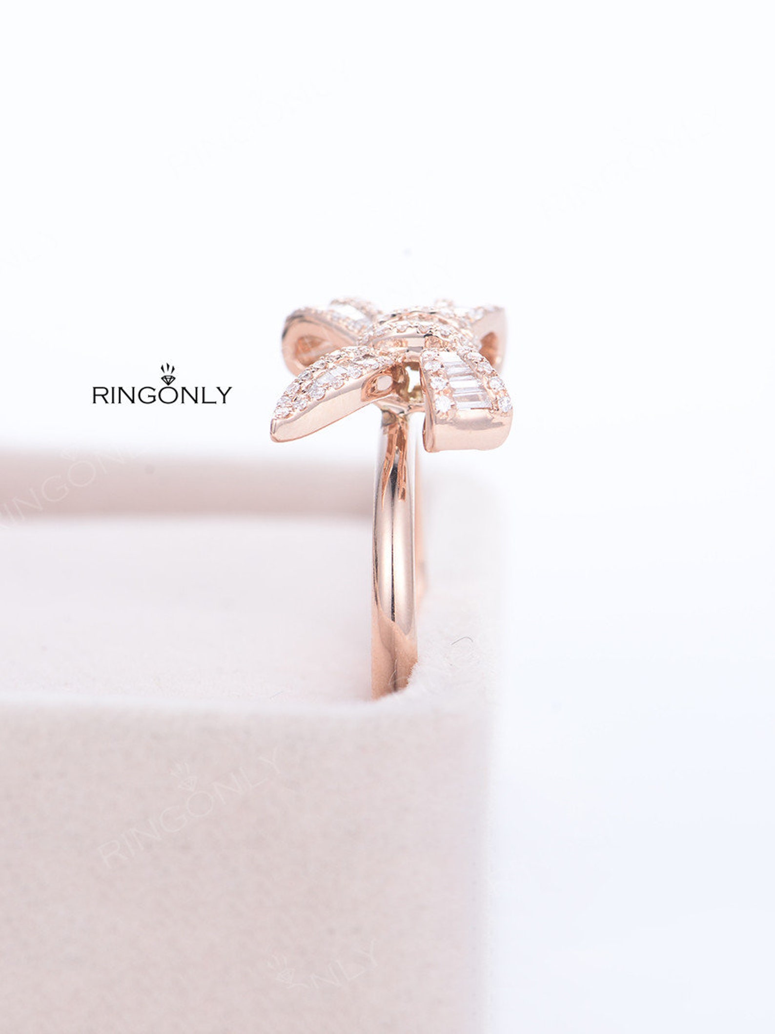 Delicate Bow Ring White Gold Alternative Diamond Dainty - Etsy