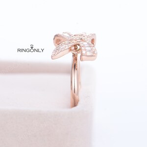 Delicate Bow Ring White Gold Alternative Diamond Dainty Baguette ...