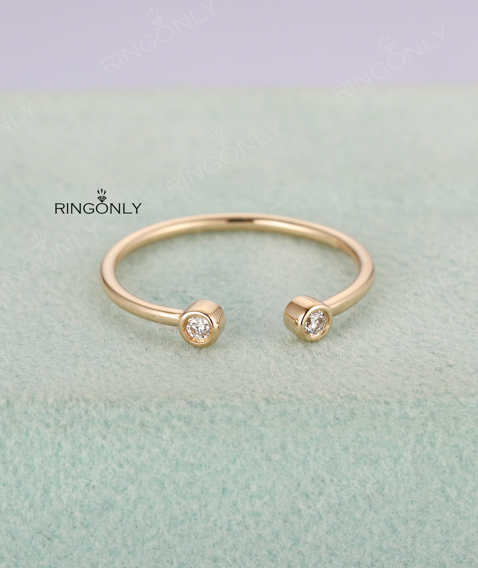 Open Diamond Wedding Band Bezel Set Simple Diamond Ring 14K | Etsy