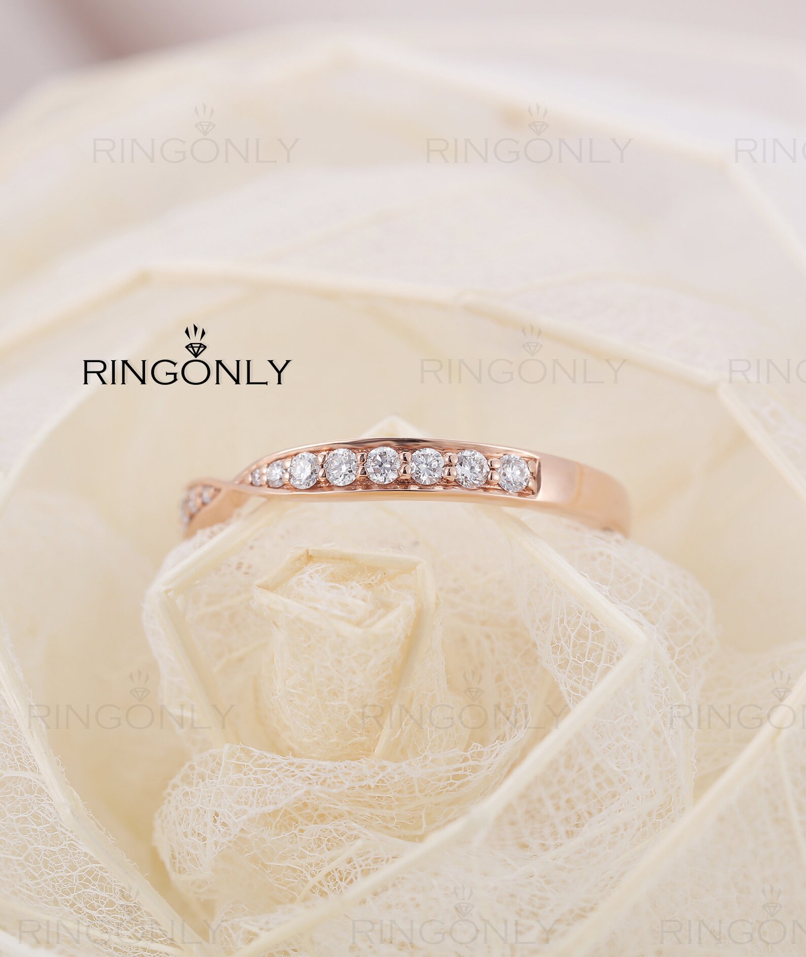 Rose gold wedding band infinity ring diamond women unique Half | Etsy