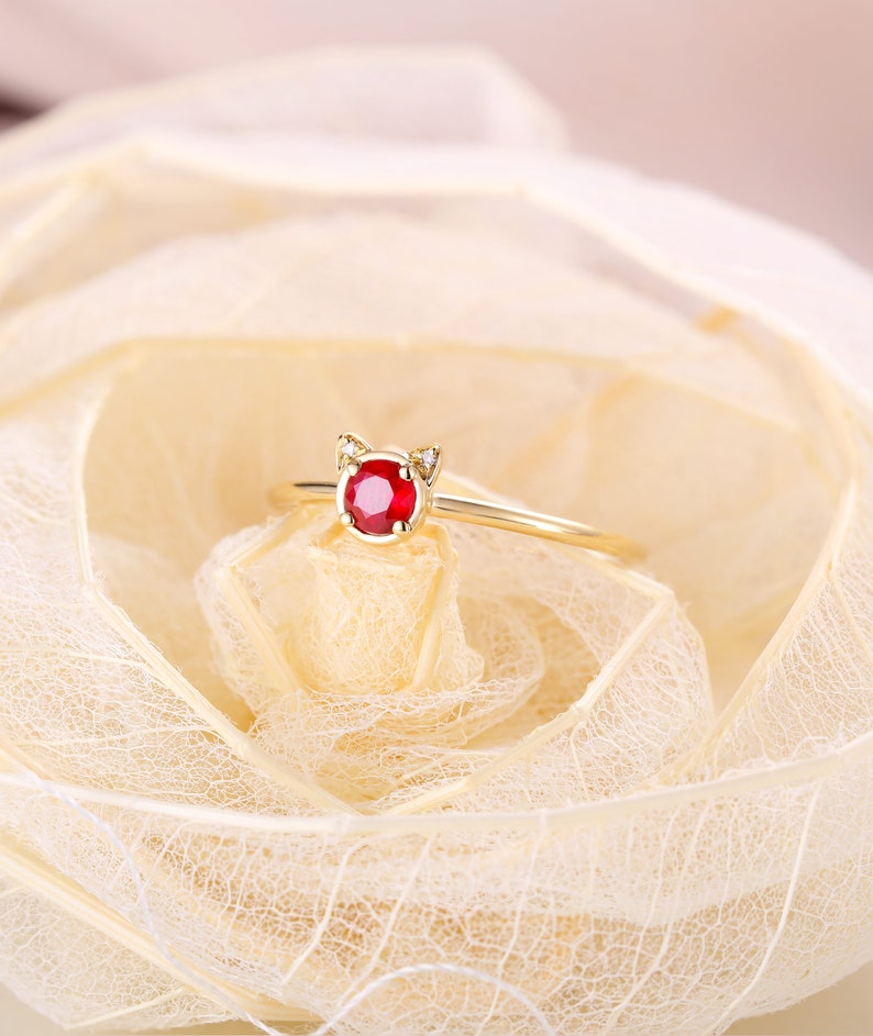 Animal Cat Ring Ruby Ring Unique Engagement Ring Women Wedding - Etsy