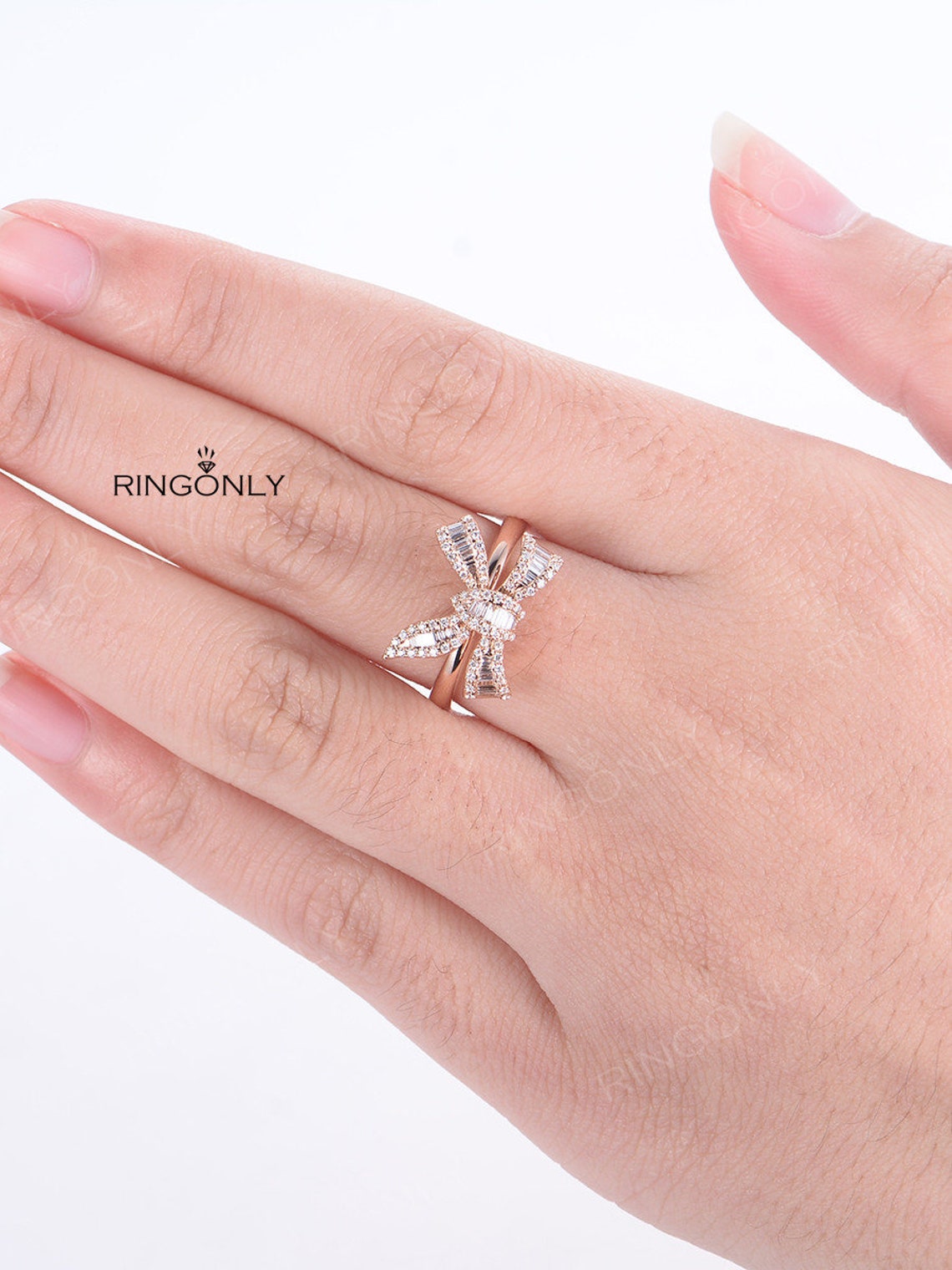 Delicate Bow Ring White Gold Alternative diamond Dainty | Etsy