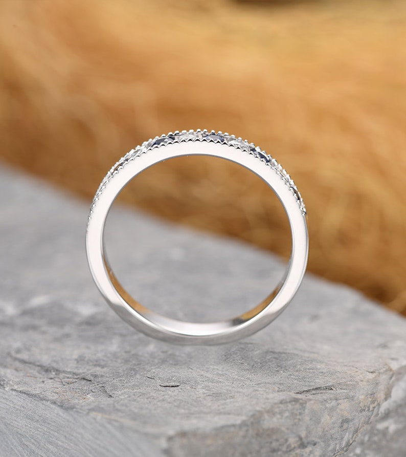 Unique Wedding Band Women Antique Stacking Birthstone White | Etsy