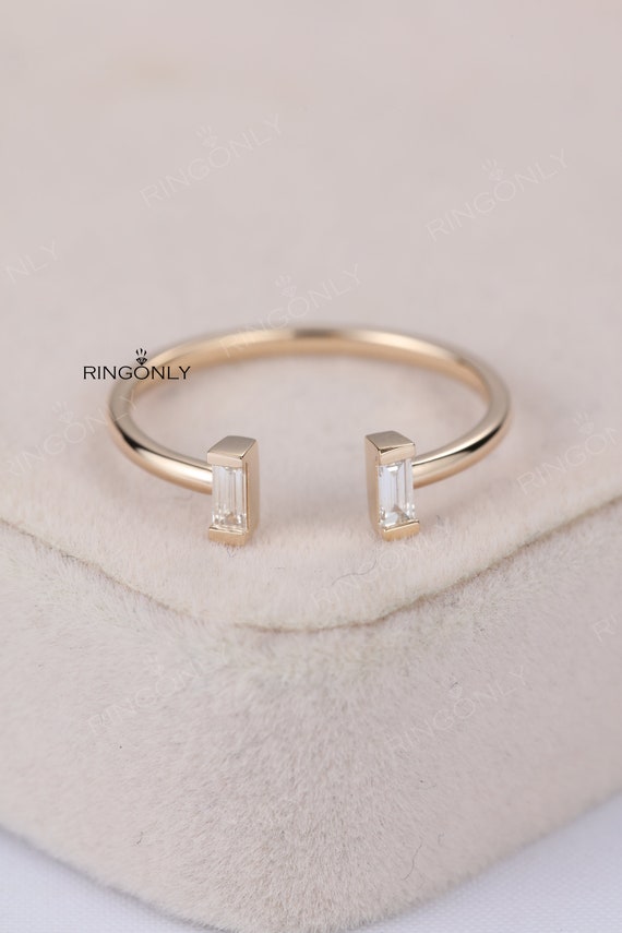 Delicate Minimalist Diamond Wedding Ring Open Baguette Bridal | Etsy Canada