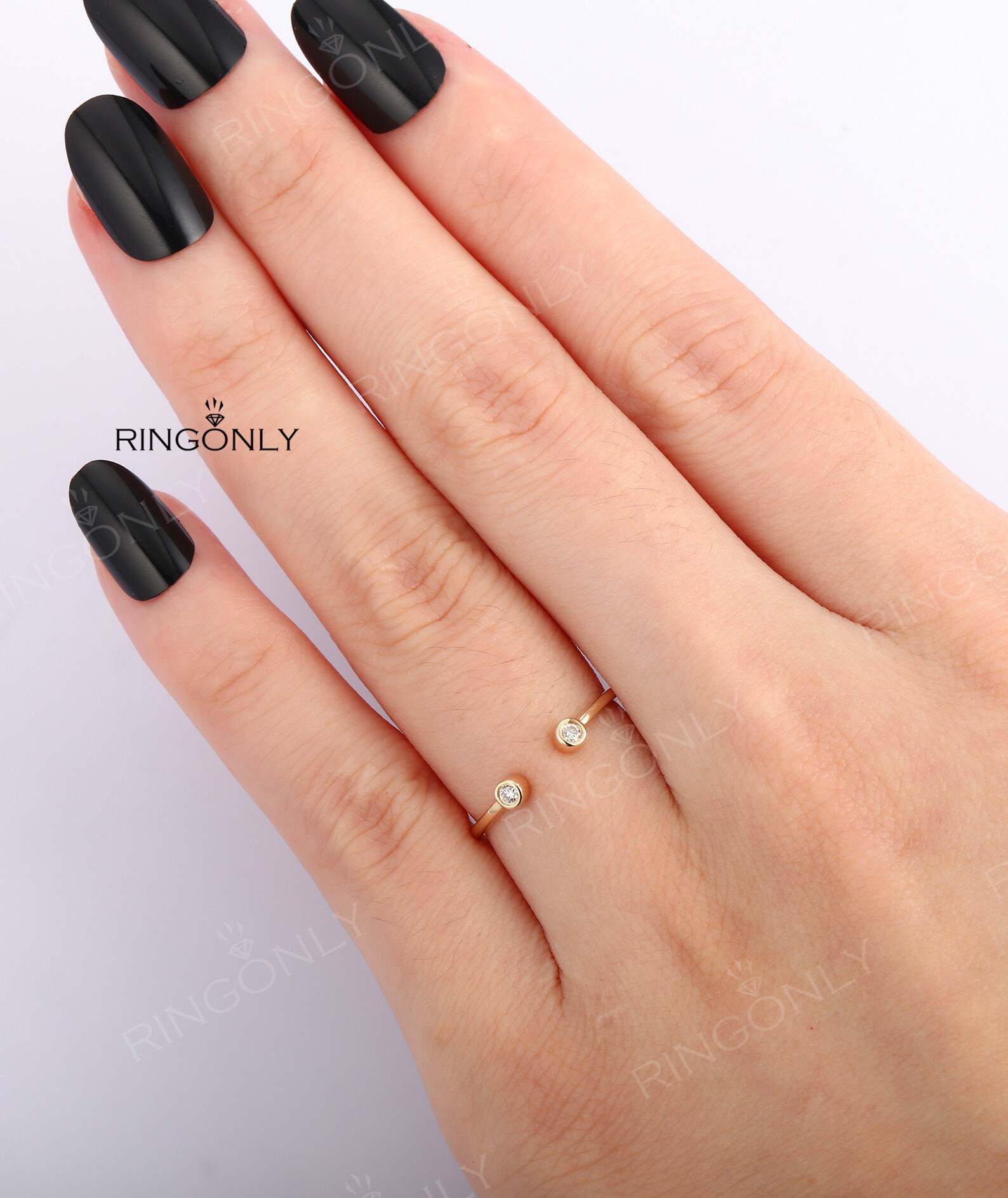 Open Diamond Wedding Band Bezel Set Simple Diamond Ring 14K - Etsy