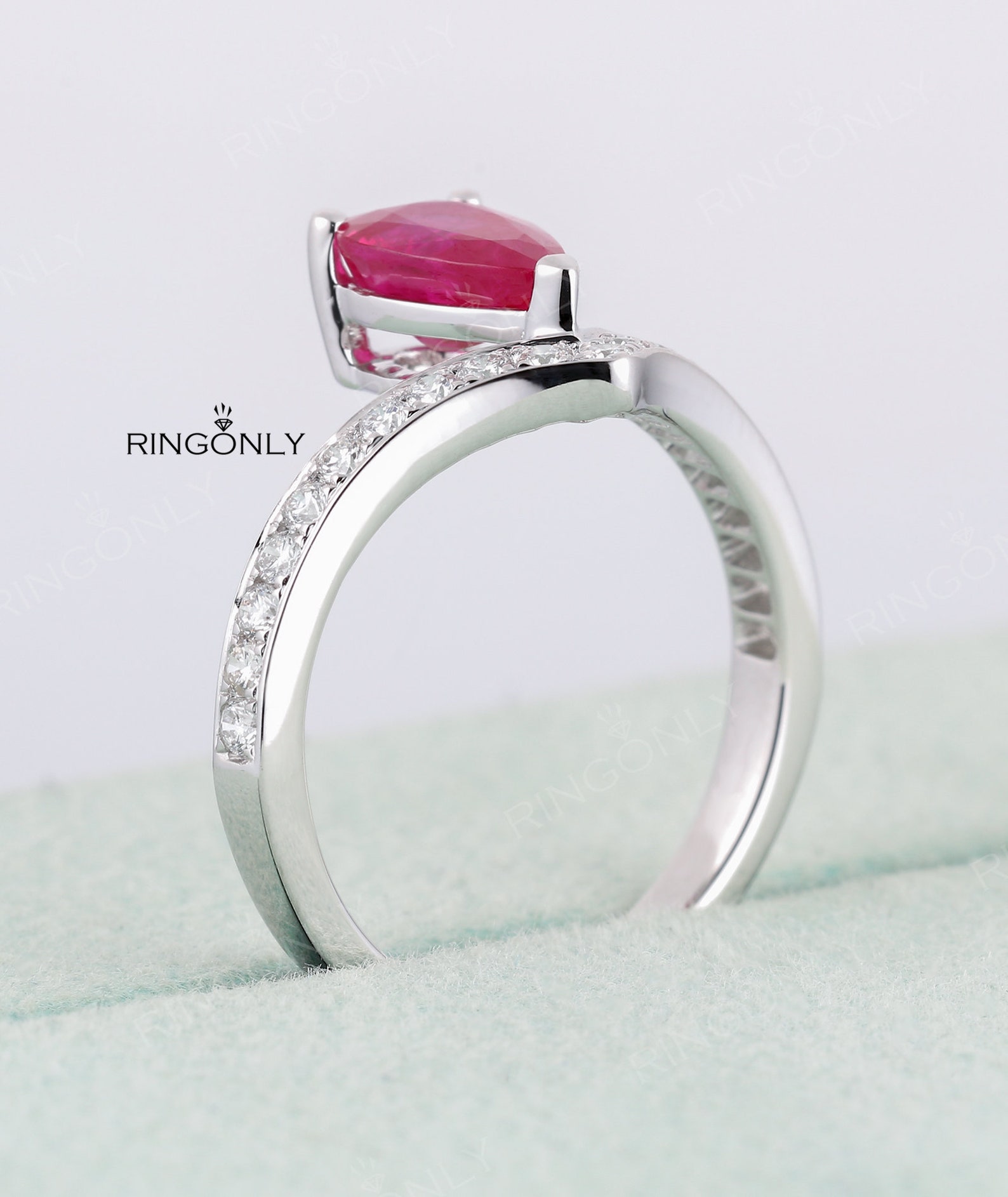 Pear Shaped Ruby Engagement Ring Set in White Goldmoissanite - Etsy