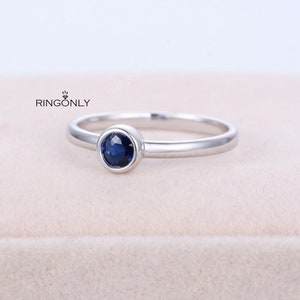 Minimalist Blue Sapphire Engagement Ring 14K 18K White Gold Simple Ring ...