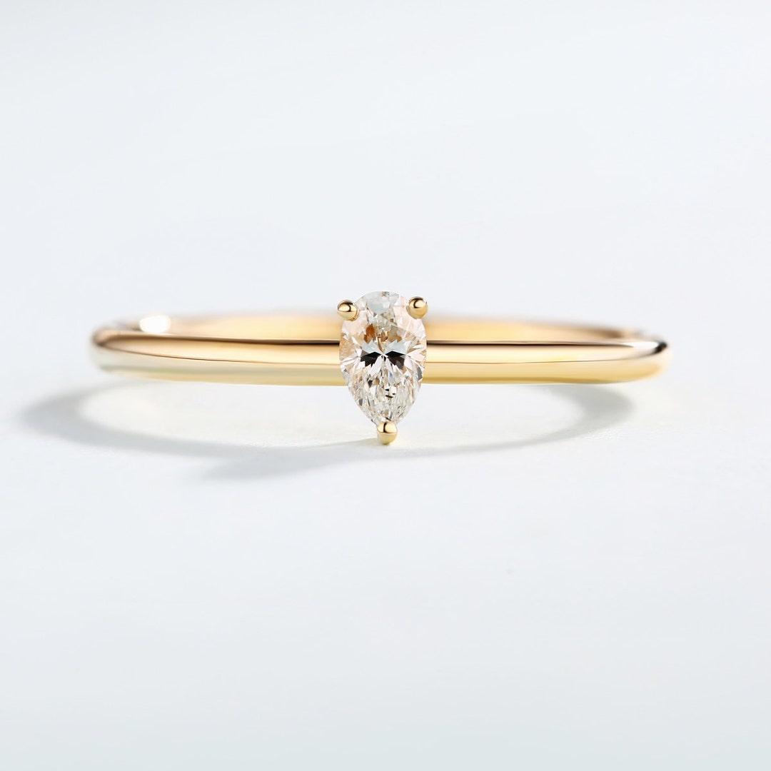 Simple Engagement Ring Pear Engagement Ring Thin Dainty Pear Cut ...