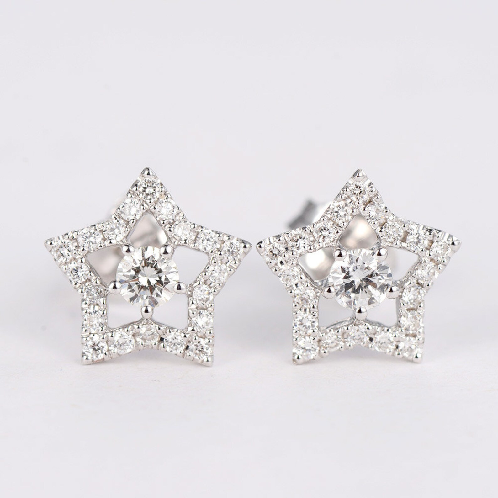 Diamond Earring Beautiful Star Shaped Diamond Earring White | Etsy