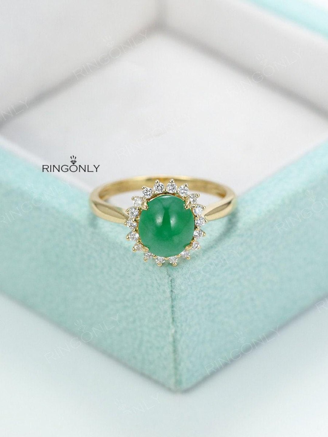 Jadeite Jade Ring,halo Oval Cut Engagement Ring,delicate Diamond ...