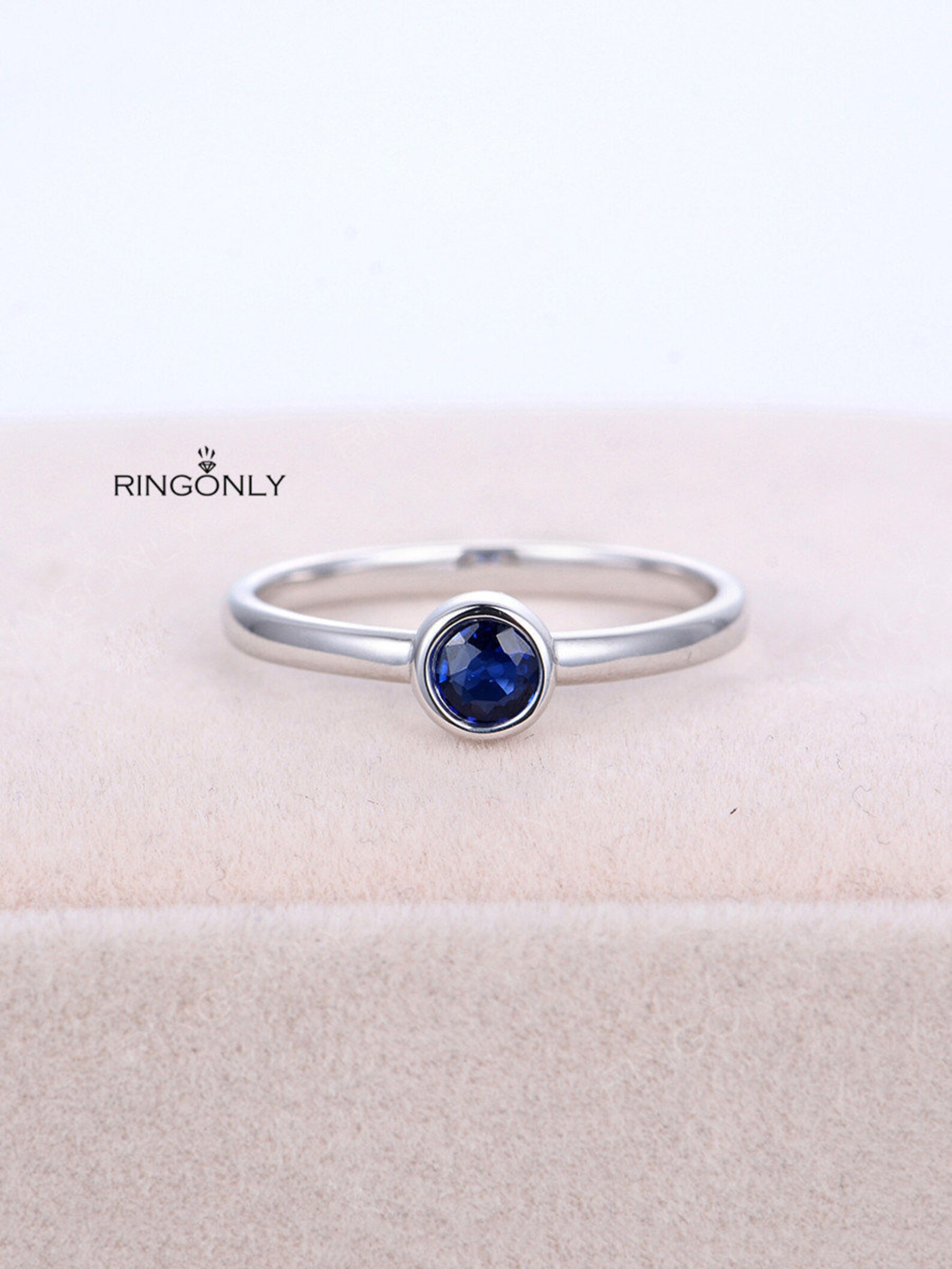Minimalist Blue Sapphire Engagement Ring 14K White Gold Simple - Etsy