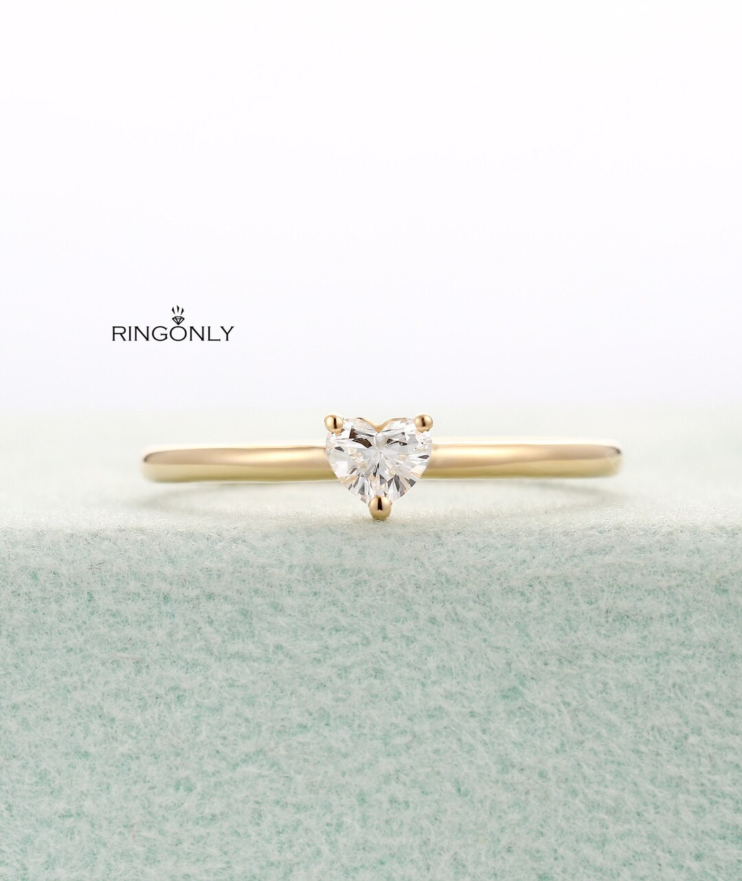 Simple Diamond Engagement Ring Heart Shaped Cut 14K Gold Tiny Dainty ...