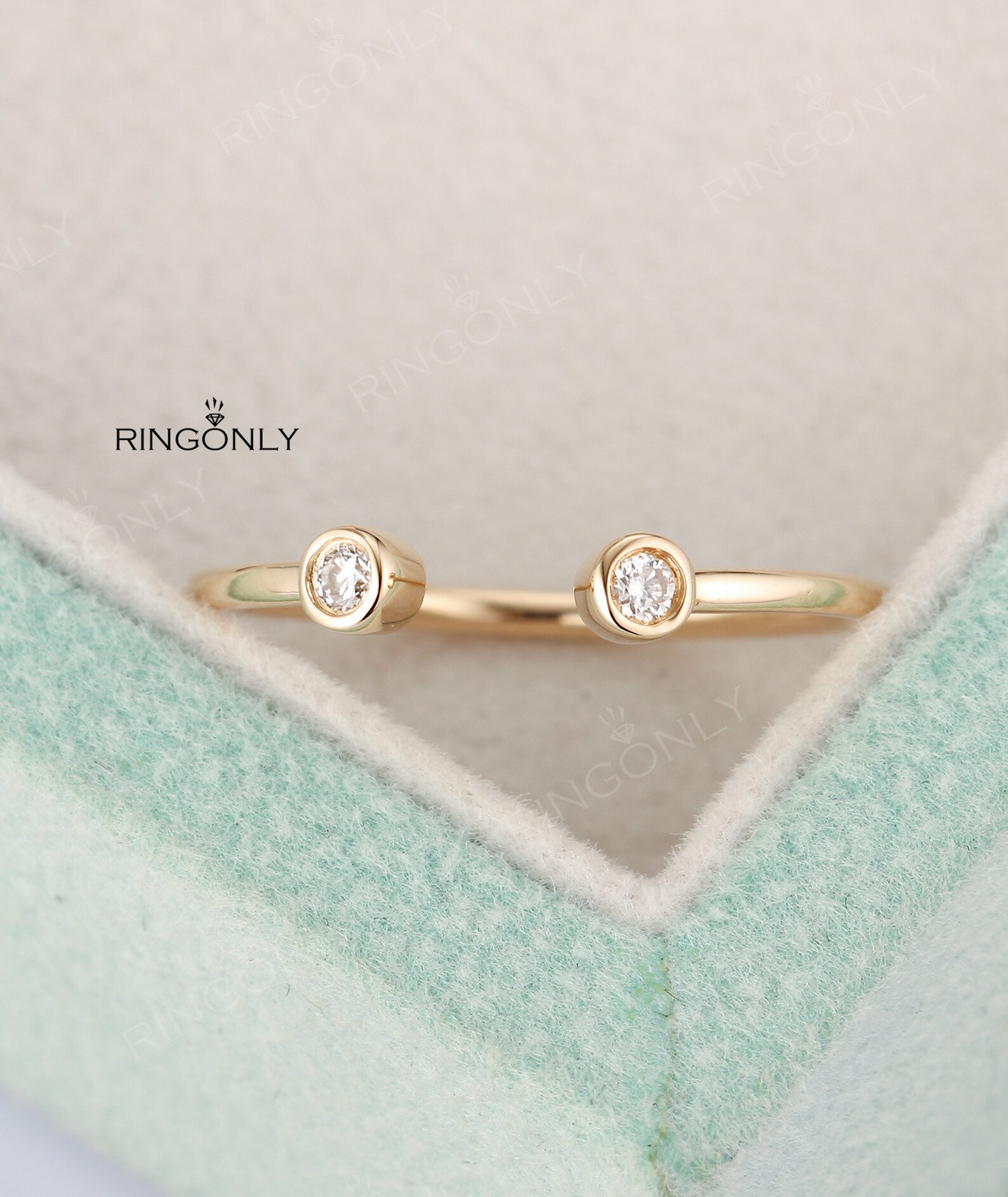 Open Diamond Wedding Band Bezel Set Simple Diamond Ring 14K - Etsy