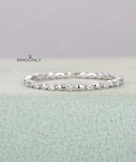 Delicate diamond wedding band white gold simple wedding ring | Etsy