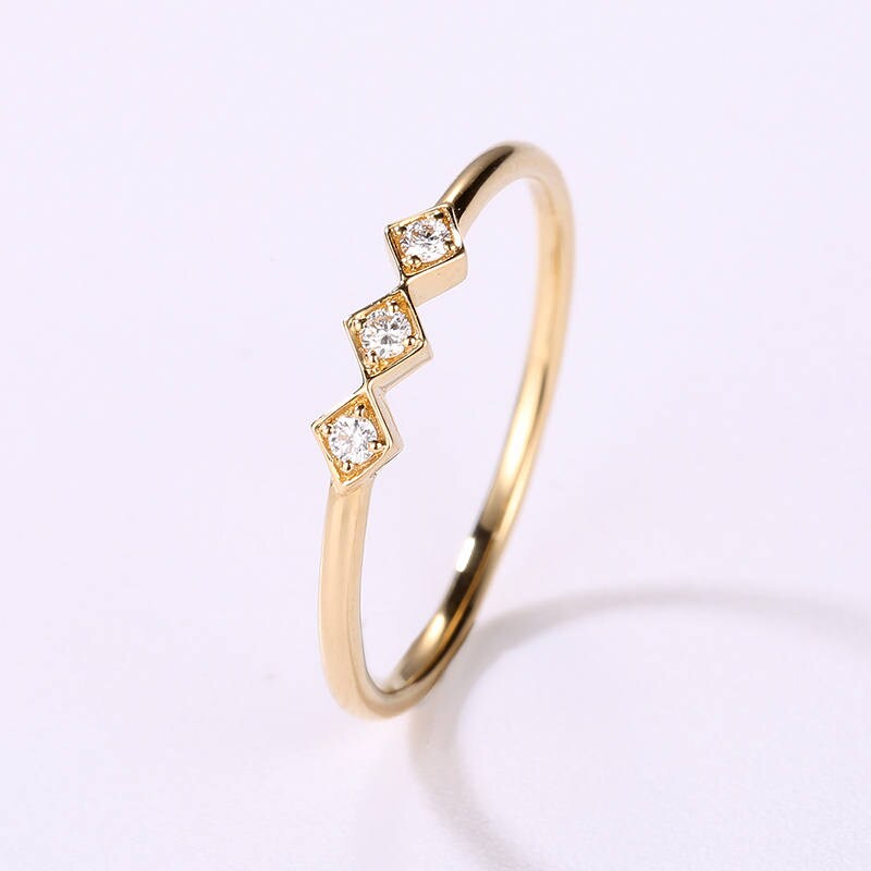 Delicate Diamond Ring 14K Gold Wedding Band Women Triple Stone | Etsy