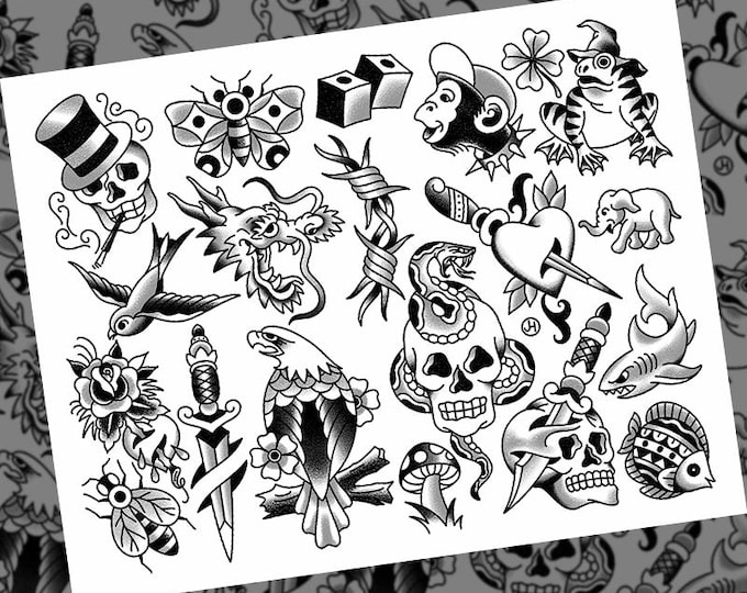 Traditional Tattoo Flash Art 11in X 14in Flash Sheet - Etsy